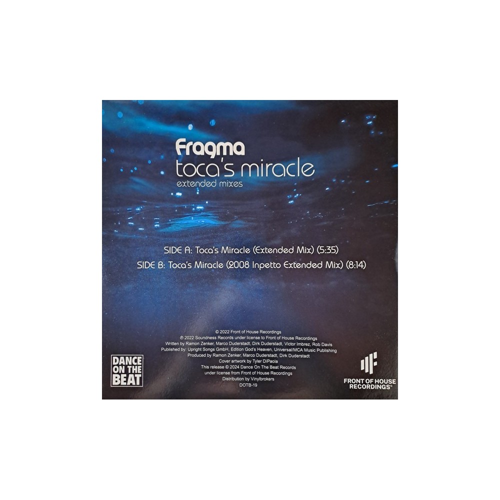 Fragma – Toca's Miracle (Extended Mixes.VINILO AZUL)
